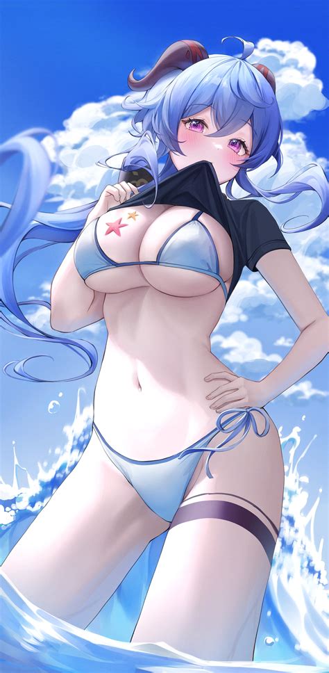 Rule 34 Absurdres Ahoge Alternate Costume Bikini Black Shirt Blue