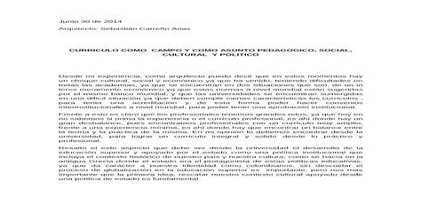 Curriculo Como Campo Y Como Asunto Pedagogico Pdf Document