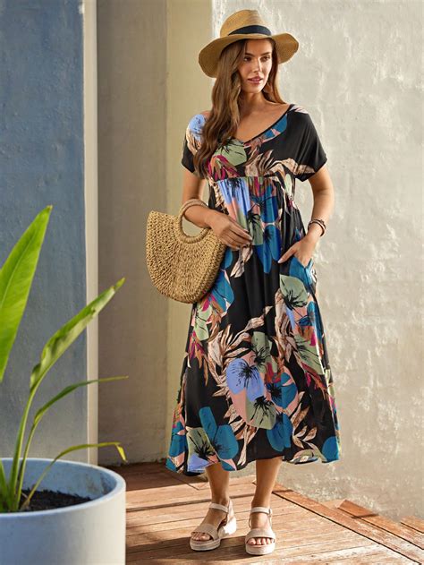 EMERY ROSE Vestido Smock Con Estampado Tropical Con Bolsillo Oculto De