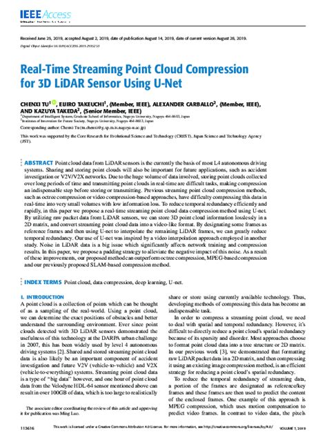 Real Time Streaming Point Cloud Compression For 3d Lidar Sensor Using U Net
