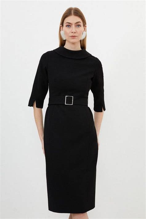 Structured Crepe Tailored Roll Neck Pencil Midi Dress Karen Millen In
