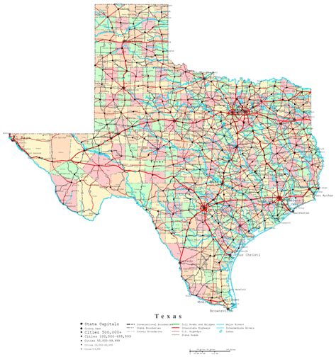 Laminated Map Large Detailed Administrative Map Of Texas Printable