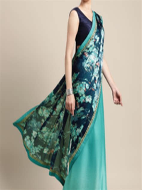 Buy Sangam Prints Blue Floral Poly Georgette Saree Sarees For Women