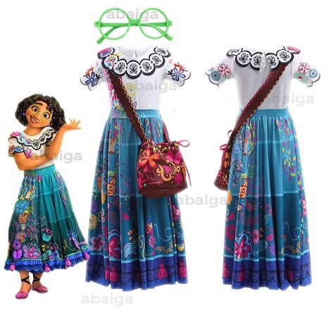 Encan Costume Mirabel Madrigal Dress Glasses With Free Bag Girl Cosplay