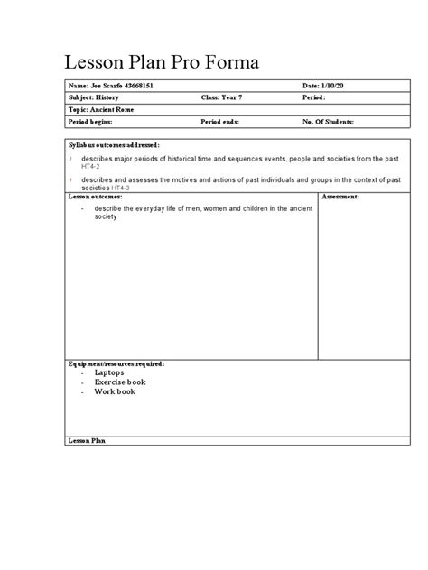 Lesson Plan Pro Forma Pdf Lesson Plan Teachers