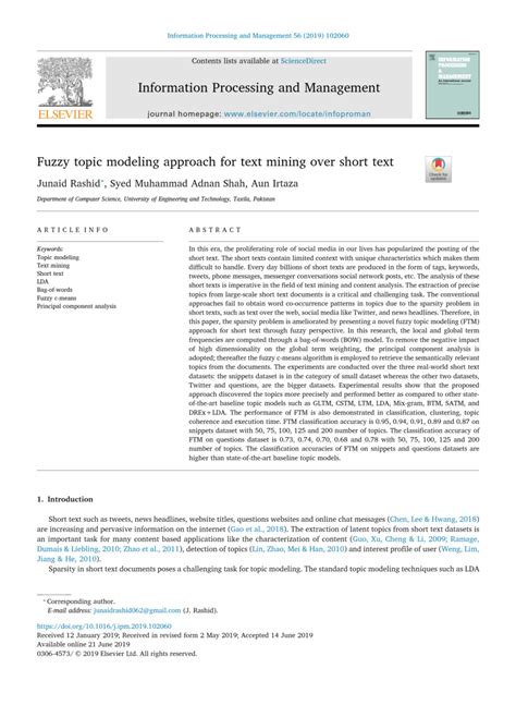 pdf fuzzy topic modeling approach for text mining over short text