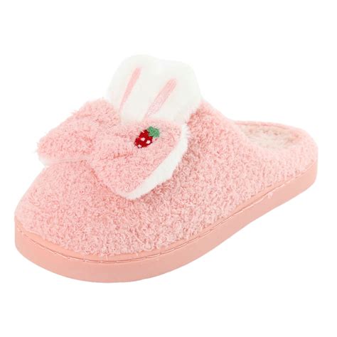 Ghsohs Cute Bunny Fuzzy Slippers For Women Rabbit Ear Bowknot Warm