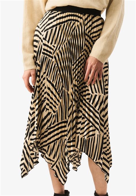 Gini London Beige Assymetric Hem Pleated Midi Skirt Matalan