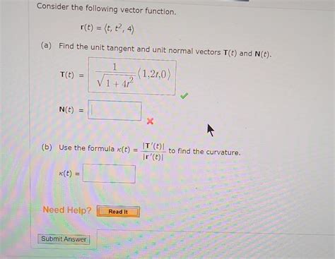 Solved Consider The Following Vector Function R T T T Chegg