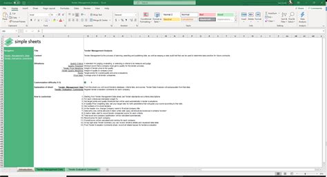 Tender Management Excel Template Simple Sheets