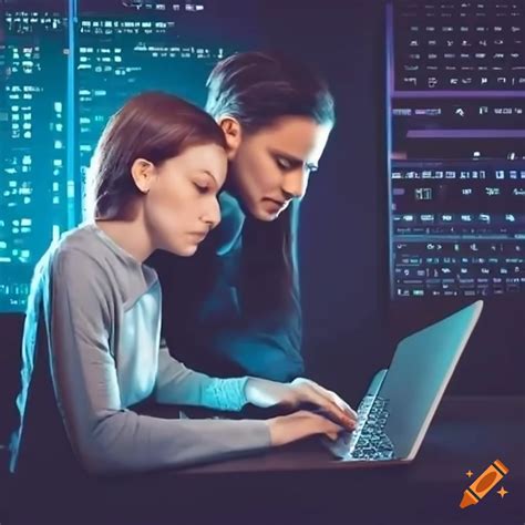 A Male Programmer And A Female Programmer Working Together On One Laptop Computer
