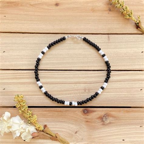 Black And White Beaded Anklet Seed Bead Anklet Beach Anklet Ankle