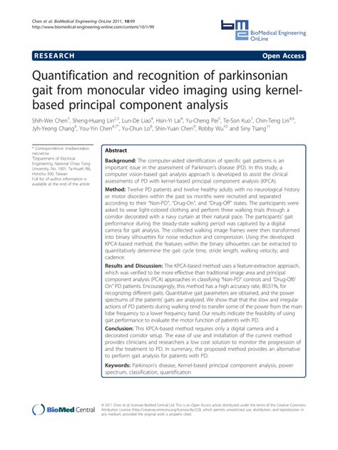 Pdf Quantification And Recognition Of Parkinsonian Gait From Monocular Video Imaging Using