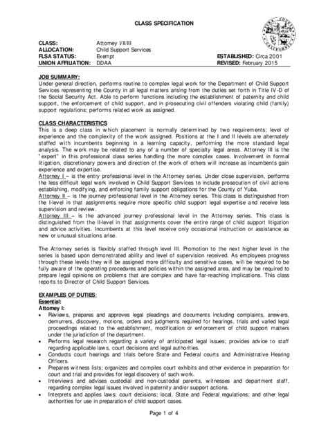 Fillable Online Class Specification Class Human Resources Yuba County Fax Email Print