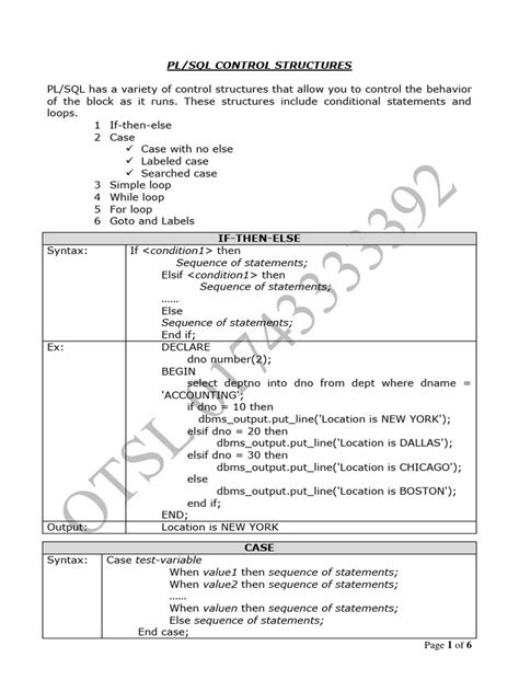 1 Plsql Control Structures Pdf Plsql Control Flow