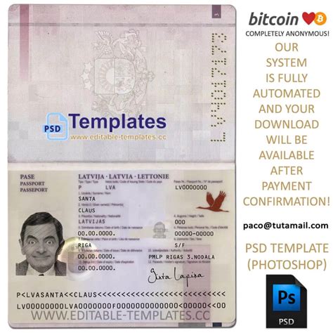 Latvia Passport Template Editable Templates