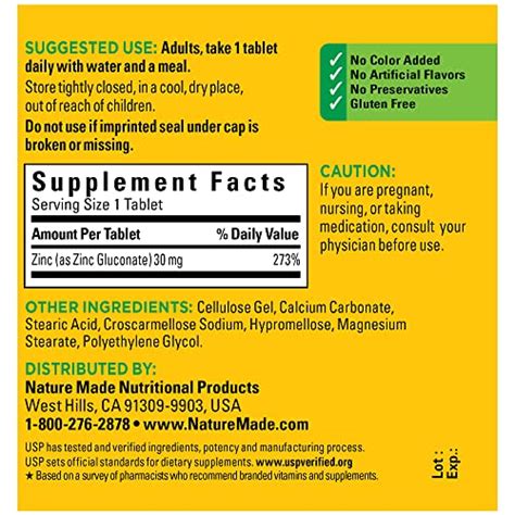 Nature Made Zinc 30 Mg Dietary Supplement For Immune Health And