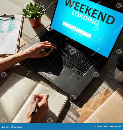 Weekend Loading Status Bar Message On Device Screen Stock Photo