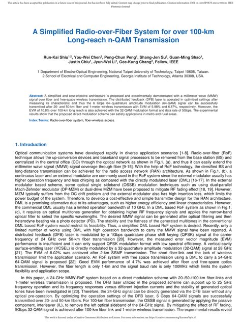Pdf A Simplified Radio Over Fiber System For Over 100 Km Long Reach N Qam Transmission