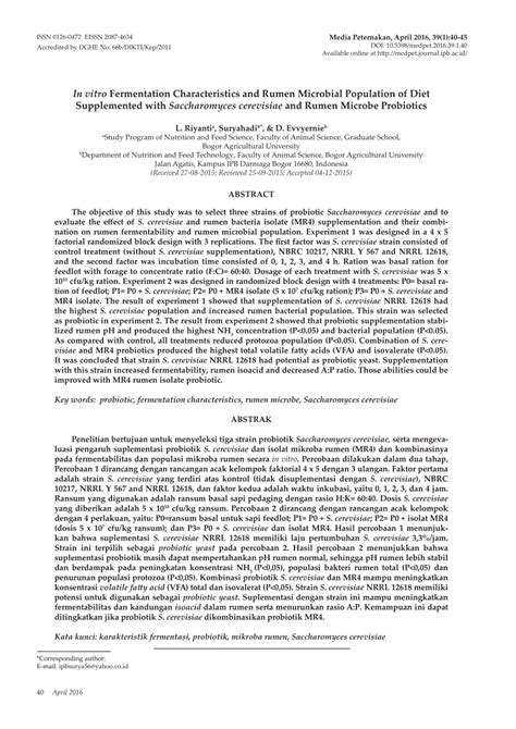 Pdf In Vitro Fermentation Characteristics And Rumen Microbial Population Of Diet Supplemented