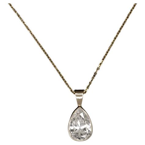 Pear Shape Natural Diamond 14k Yellow Gold Bezel Pendant Necklace For