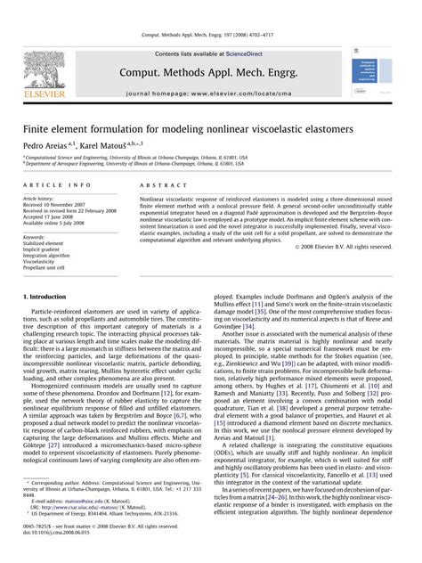 Pdf Finite Element Formulation For Modeling Nonlinear Viscoelastic