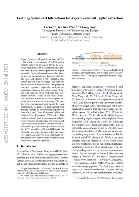 Pdf Learning Span Level Interactions For Aspect Sentiment Triplet