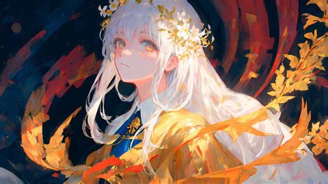 白色长头发 动漫女孩 花环 4k壁纸3840x2160 图片编号334662 壁纸网