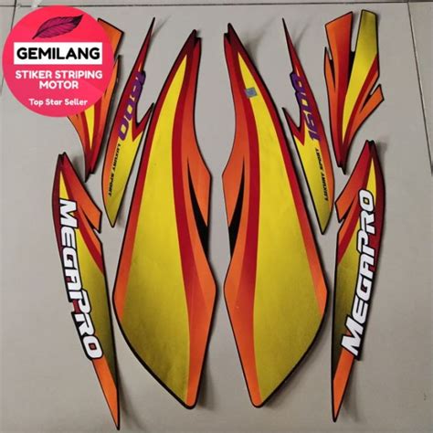 Striping Decal Polet Sticker Honda Megapro Mega Pro Hitam Lis Kuning Stiker Lis Body Motor