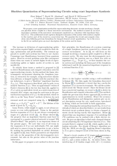 Pdf Blackbox Quantization Of Superconducting Circuits Using Exact Impedance Synthesis