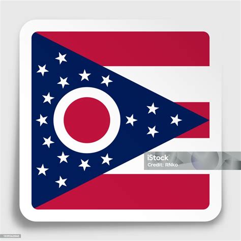 그림자가있는 종이 사각형 스티커에 오하이오 국기 아이콘의 미국 상태 모바일 응용 프로그램 또는 웹용 버튼입니다 벡터 기에 대한 스톡 벡터 아트 및 기타 이미지 Istock