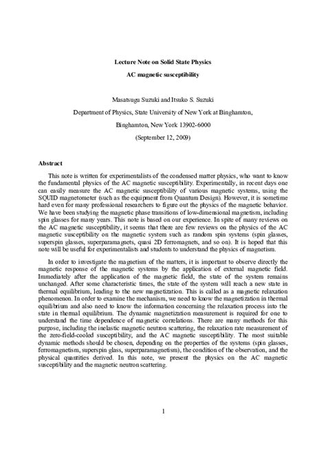 Pdf Lecture Note On Solid State Physics Ac Magnetic Susceptibility