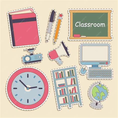 Premium Vector Classroom Object Cute Sticker Set Illustration