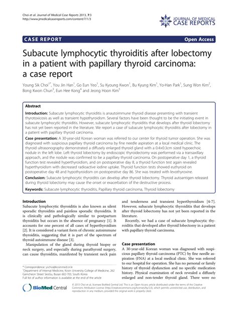 Pdf Subacute Lymphocytic Thyroiditis After Lobectomy In A Patient