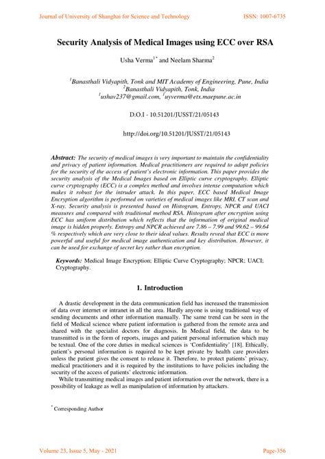Pdf Security Analysis Of Medical Images Using Ecc Over Rsa