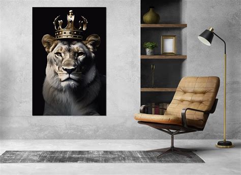 Lioness With Crown Canvas Print Lion Queen Painting Lions Wall Art