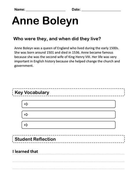 Anne Boleyn Worksheets I Historical Figures Reading Comprehension I No