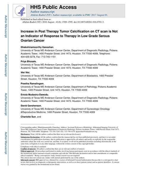 Pdf Increase In Post Therapy Tumor Calcification On Ct Scan Is Not An Indicator Of Response To