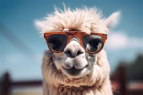 Premium Photo Funny Cute Alpaca Sunglasses Smile Spring Generate Ai