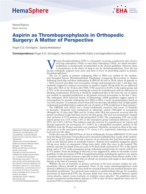 Pdf Aspirin As Thromboprophylaxis In Orthopedic Surgery A Matter Of Perspective