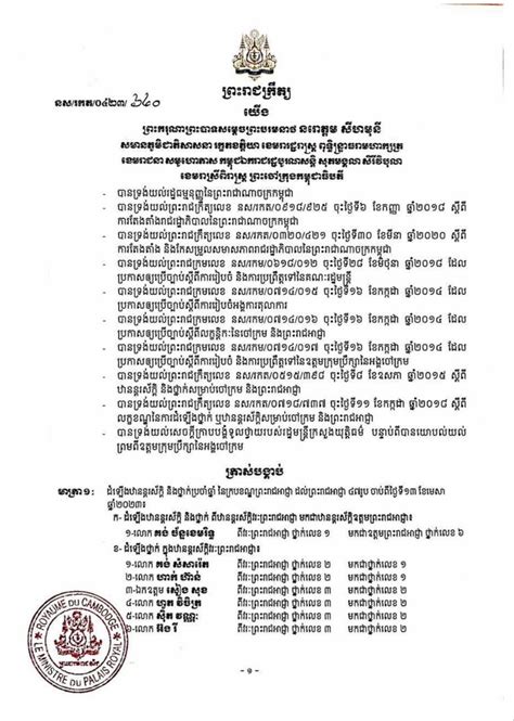 ព្រះមហាក្សត្រ ត្រាស់បង្គាប់ដំឡើងឋានន្ដរស័ក្ដិ និងថ្នាក់ប្រចាំឆ្នាំ នៃក្របខណ្ឌព្រះរាជអាជ្ញា