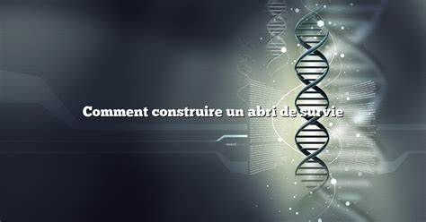 Comment Construire Un Abri De Survie Diffusonslascience