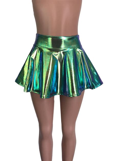 Mini 13 Holographic High Waisted Skater Skirt Oil Slick Etsy