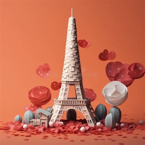 Paper Tower 3d Paper Cut Craft Illustration Symbolizing Bastille Day