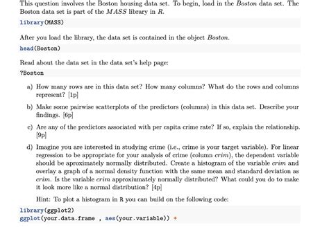 Solved This Question Involves The Boston Housing Data Set Chegg