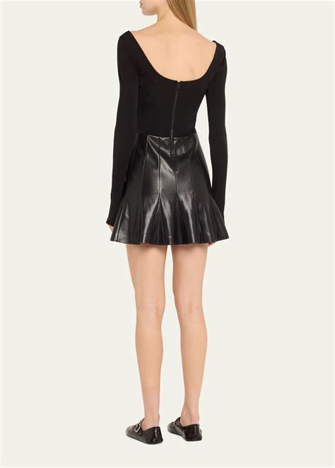 Alice Olivia Chara Vegan Leather Long Sleeve Pleated Mini Dress Bergdorf Goodman