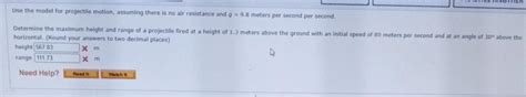Solved Use The Model For Projectile Motion Assuming There