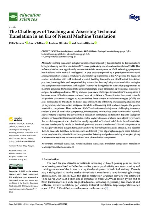 Pdf The Challenges Of Teaching And Assessing Technical Translation In