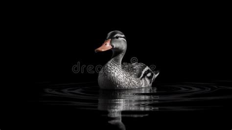 Swimming Duck Low Key Portrait Grayscale Generative Ai Stock