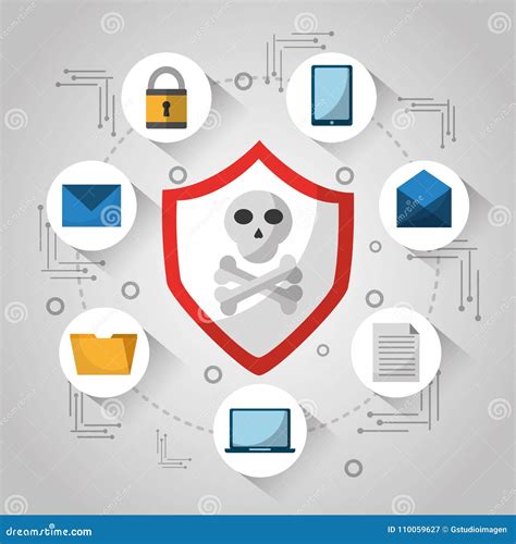 Shield Skull And Bones Technology Virus Danger Design Stock Vector Illustration Of Firewall